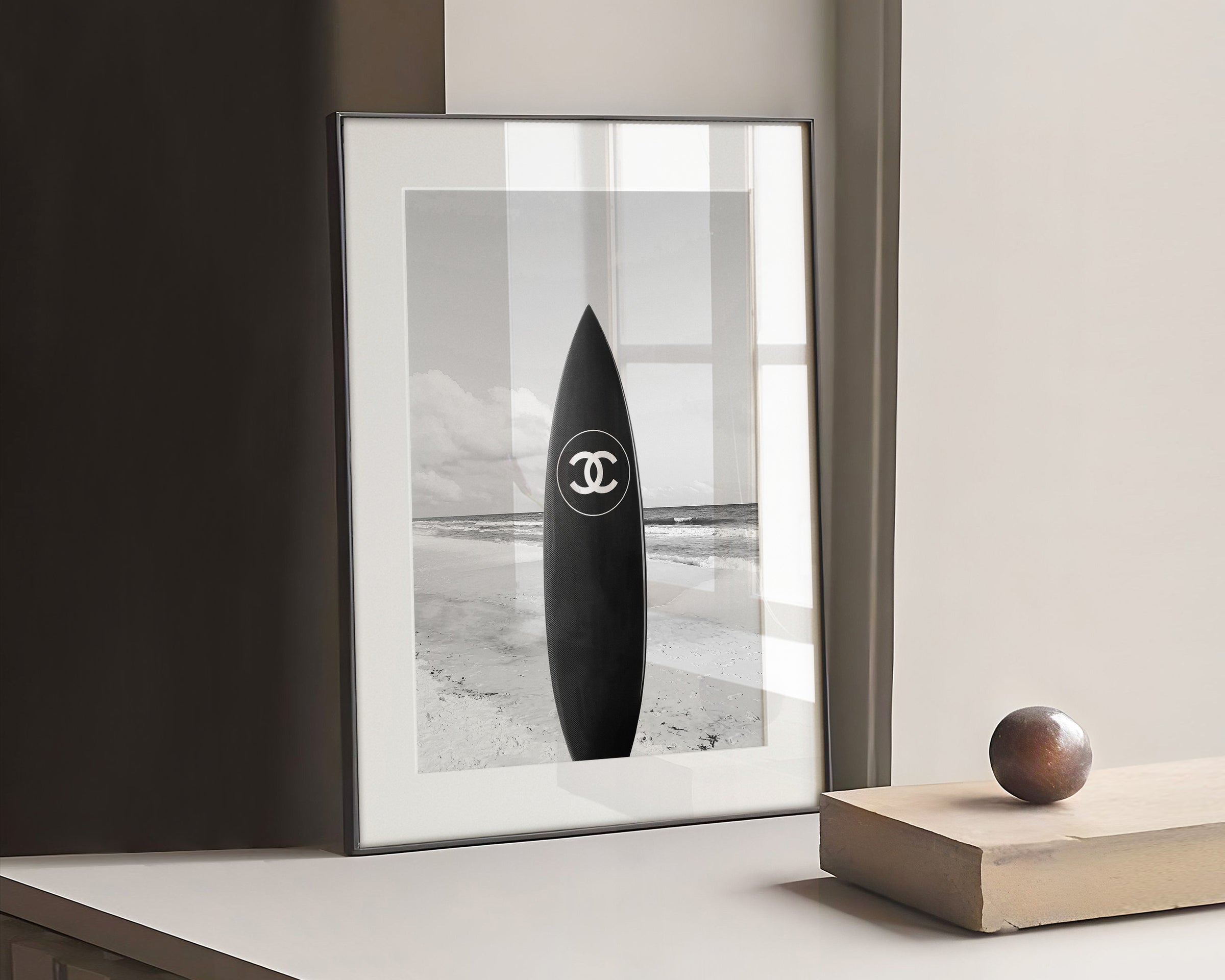 Chanel Black Surfboard Poster, XL Art, Square Print, Digital Download